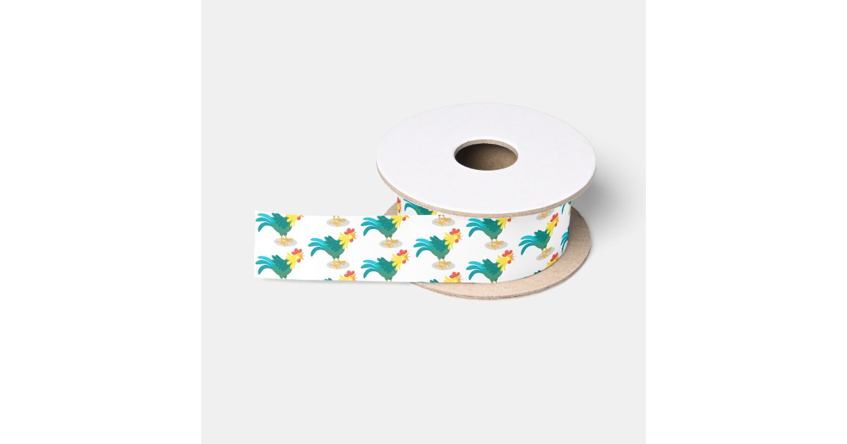 Cute funny crowing rooster cartoon illustration satin ribbon | Zazzle