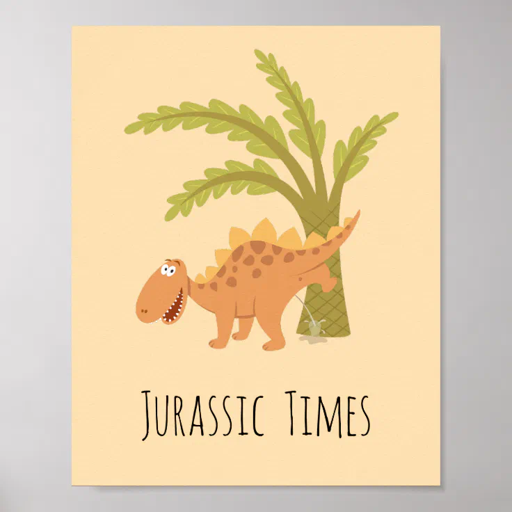 Cute Funny Dinosaur Dino Peeing Jurassic Fern Poster | Zazzle