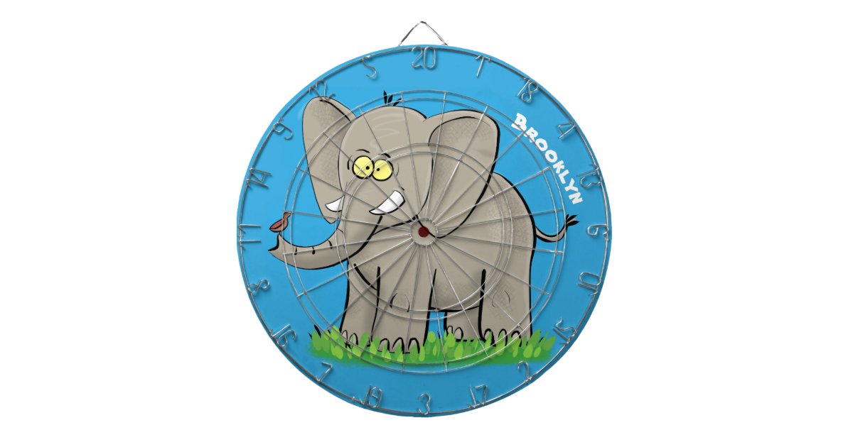 Cute funny elephant with bird on trunk cartoon dart board | Zazzle