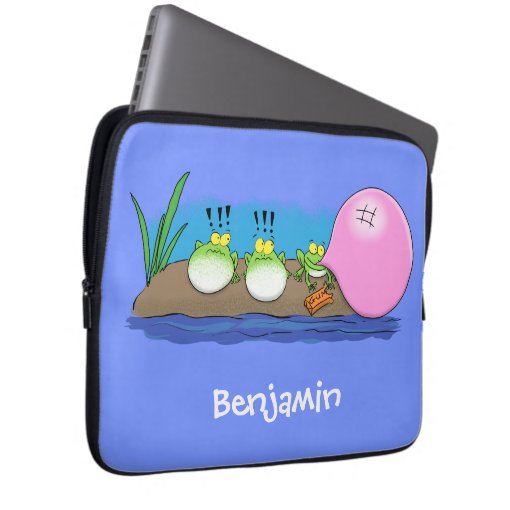Cute funny frogs bubblegum cartoon illustration laptop sleeve | Zazzle