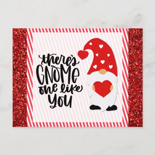 Cute Funny Gnome Red Glitter Postcard | Zazzle