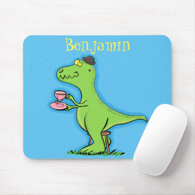Cute funny green t rex dinosaur cartoon mouse pad | Zazzle