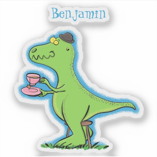Cute funny green t rex dinosaur cartoon sticker | Zazzle