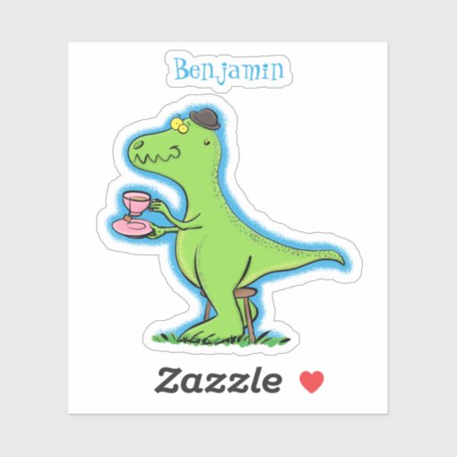 Cute funny green t rex dinosaur cartoon sticker | Zazzle