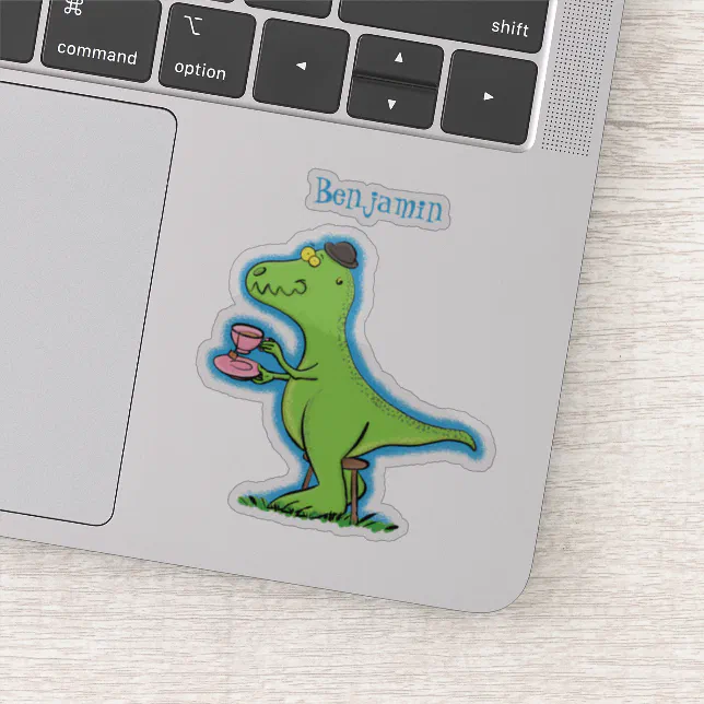 Cute funny green t rex dinosaur cartoon sticker | Zazzle