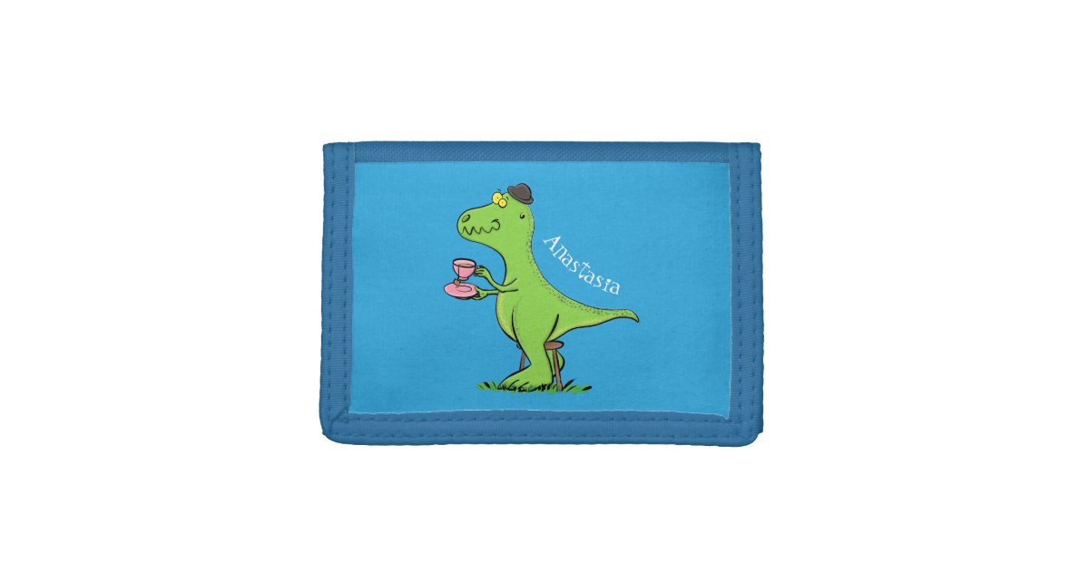 Cute funny green t rex dinosaur cartoon trifold wallet | Zazzle