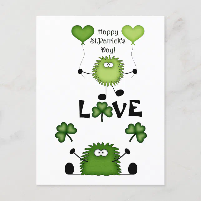 Cute Funny Happy St Patrick's Day Fuzzies LOVE Postcard | Zazzle
