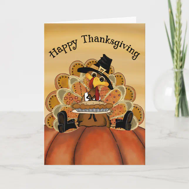 Cute Funny Happy Thanksgiving Turkey Pie Card | Zazzle