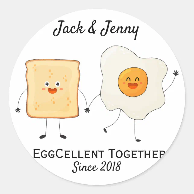 Cute Funny Happy Toast Eggcelent Together Classic Round Sticker | Zazzle