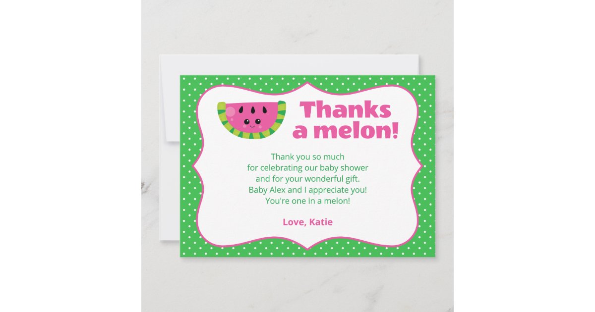 Cute Funny Happy Watermelon Thanks A Melon! Thank You Card | Zazzle
