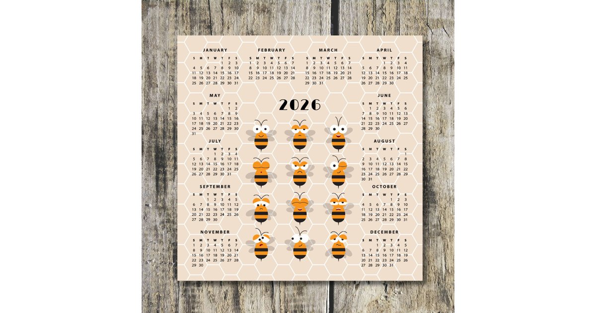 Cute Funny Honey Bee Honeycomb Calendar 2026 | Zazzle
