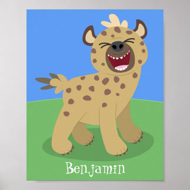 Cute funny hyena laughing cartoon illustration poster | Zazzle