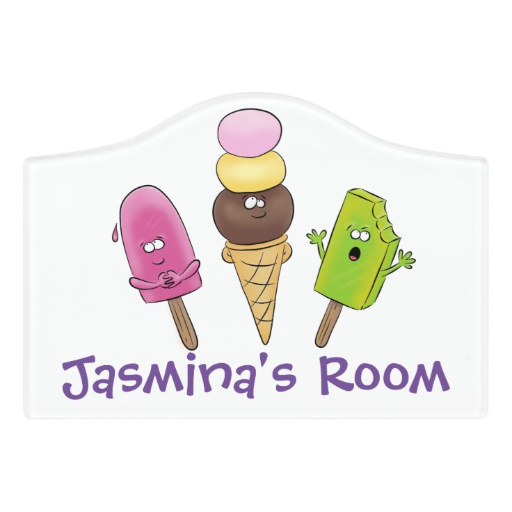 Cute funny ice cream popsicle cartoon trio door sign | Zazzle