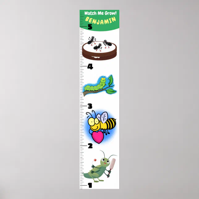 Cute funny insects cartoon growth chart | Zazzle
