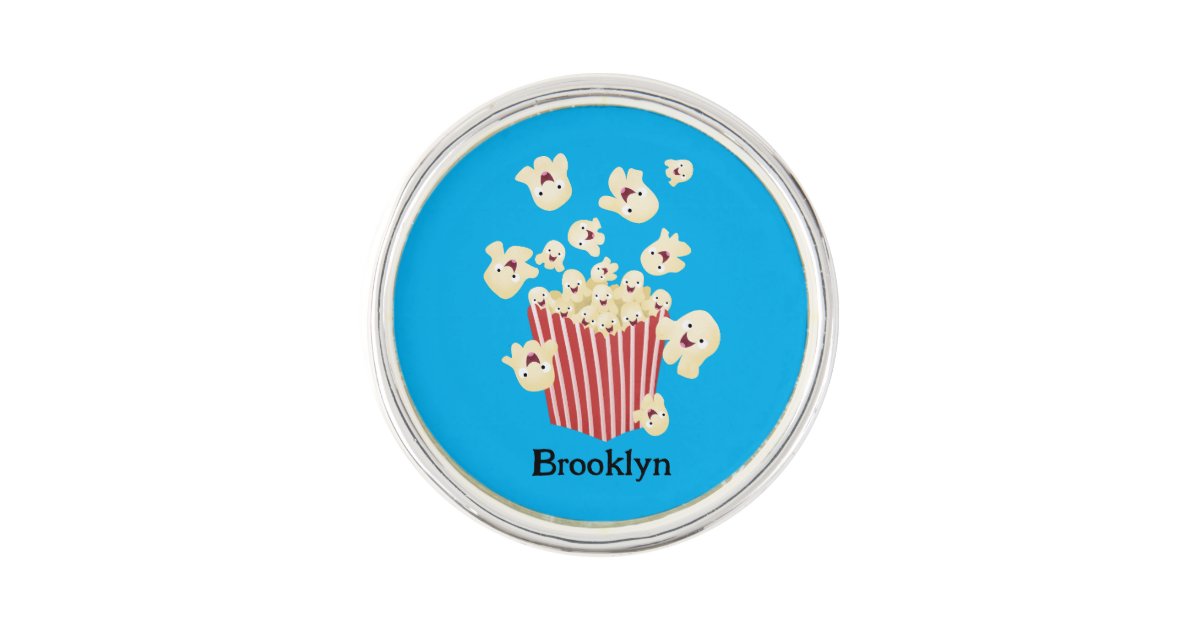Cute funny jumping popcorn cartoon lapel pin | Zazzle