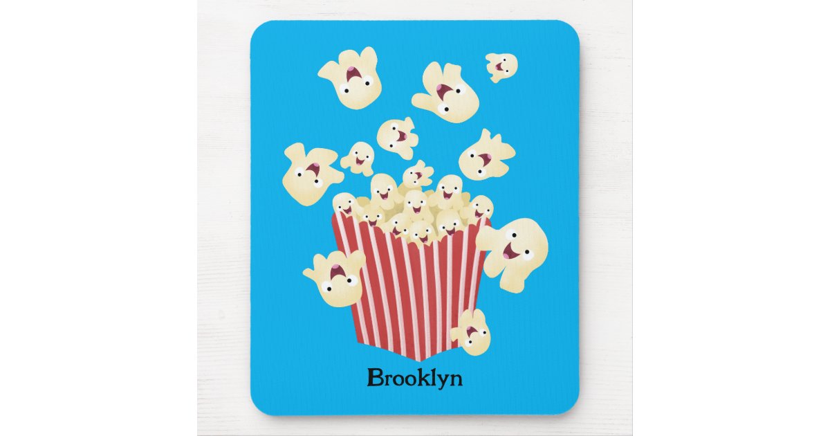 Cute funny jumping popcorn cartoon mouse pad | Zazzle