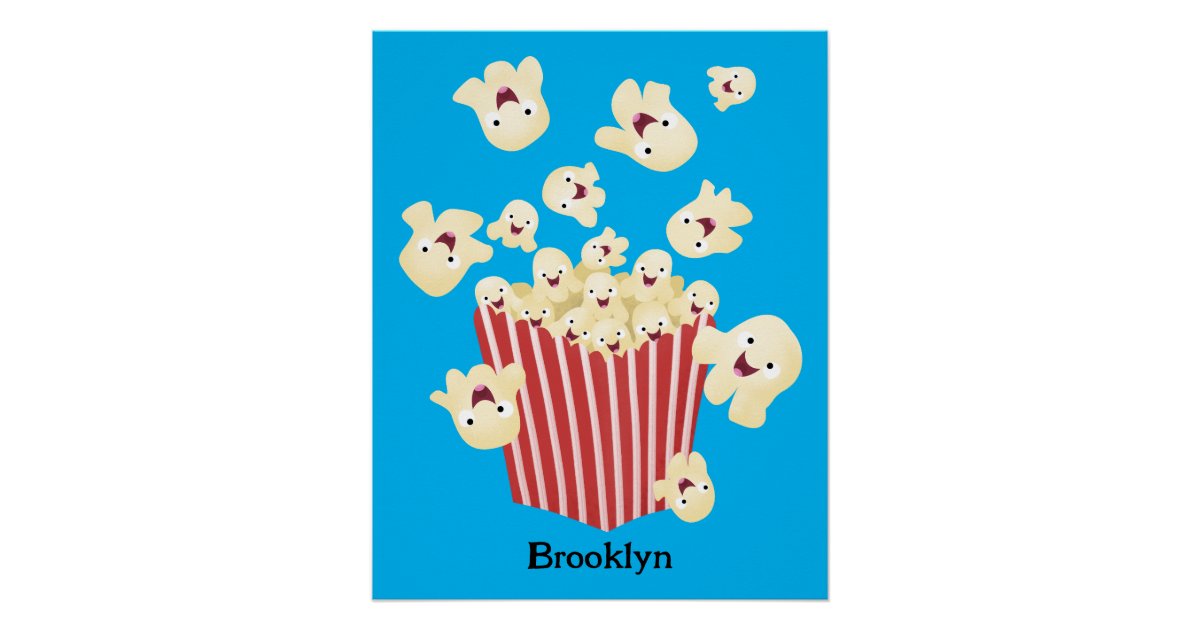 Cute funny jumping popcorn cartoon poster | Zazzle