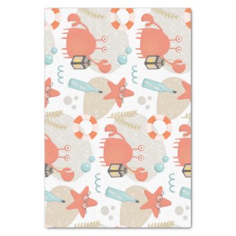 Cute funny nautical animals. Sea crab, starfish Tissue Paper | Zazzle