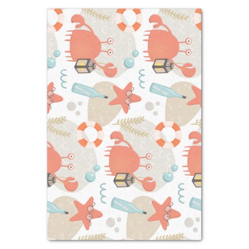 Cute funny nautical animals. Sea crab, starfish Tissue Paper | Zazzle