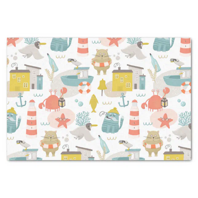 Cute funny nautical animals. Sea kids pattern Tissue Paper | Zazzle
