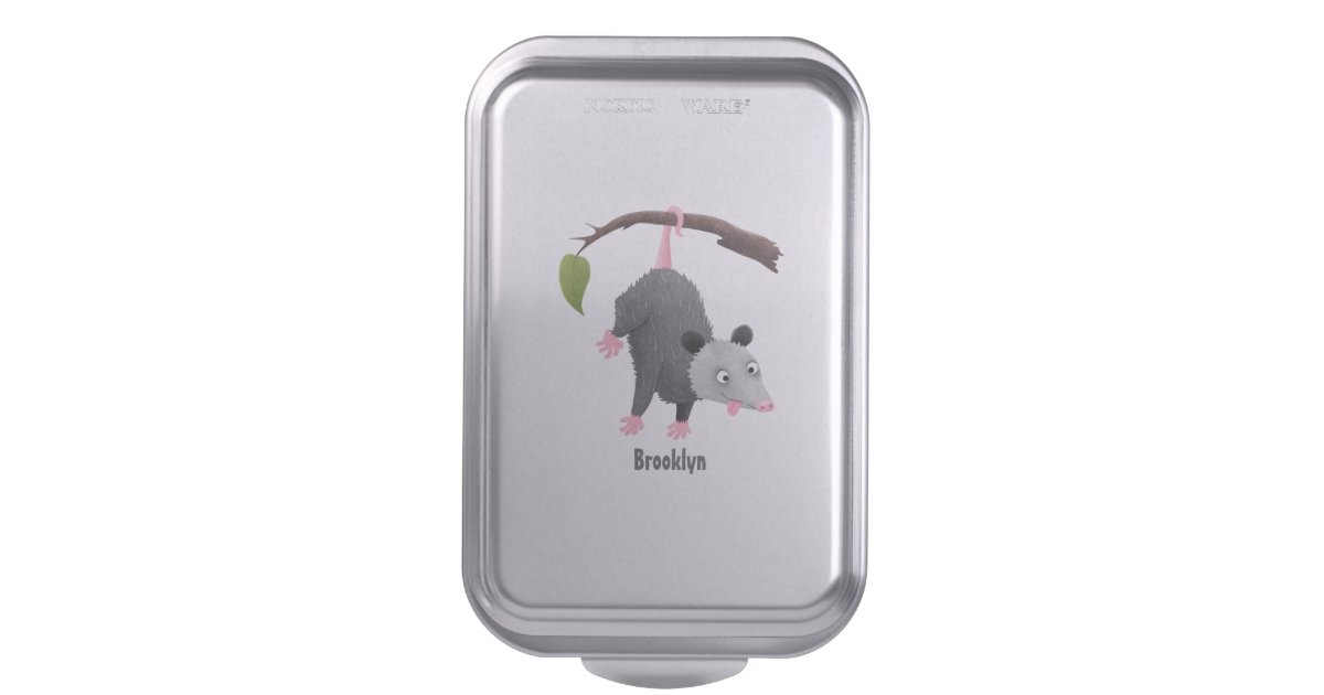 Cute funny opossum hanging from branch cartoon cake pan | Zazzle