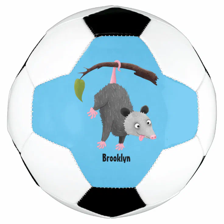 Cute funny opossum hanging from branch cartoon soccer ball | Zazzle