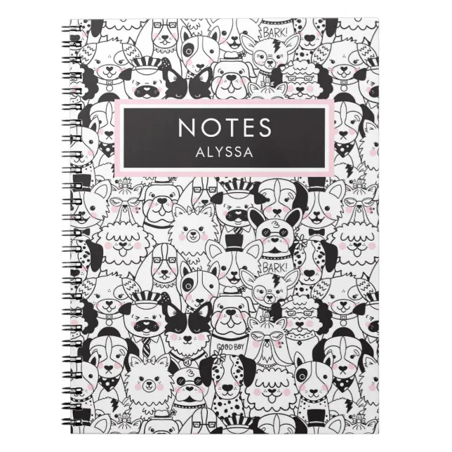 Cute Funny Personalized Dog Breeds Black and White Notebook | Zazzle