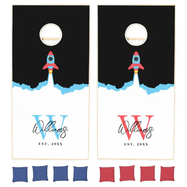 Cute Funny Rocket Launching Space Family Kids Cornhole Set | Zazzle