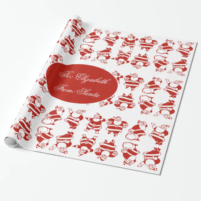 Cute Funny Santa Pattern Red and White Christmas Wrapping Paper | Zazzle