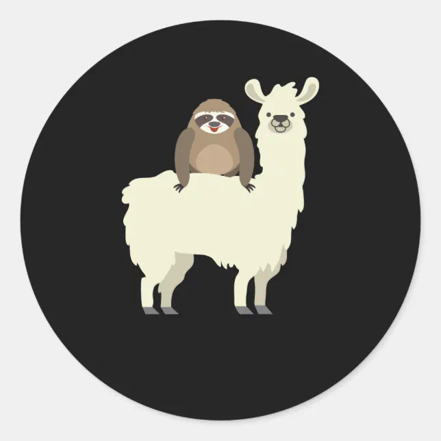 Cute & Funny Sloth Riding Llama Classic Round Sticker | Zazzle