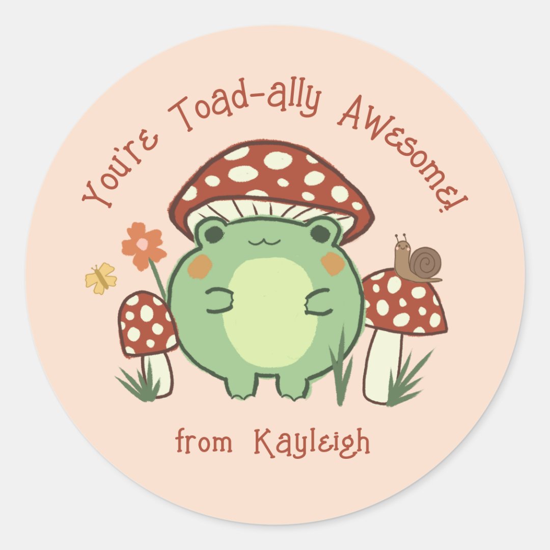 Cute Funny Toad-ally Awesome Classroom Valentine Classic Round Sticker ...