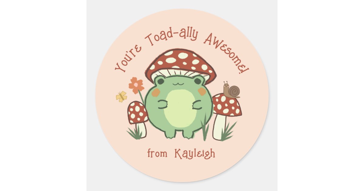 Cute Funny Toad-ally Awesome Classroom Valentine Classic Round Sticker ...