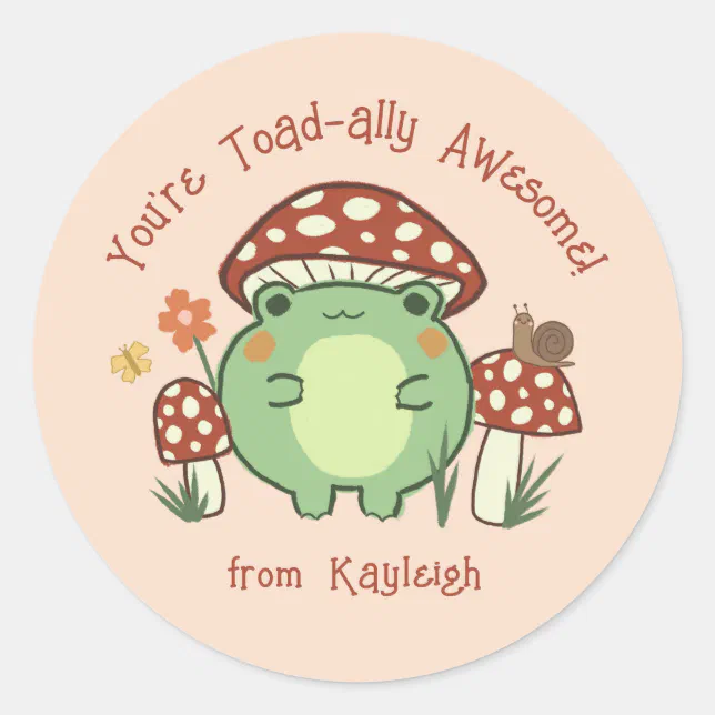 Cute Funny Toad-ally Awesome Classroom Valentine Classic Round Sticker ...