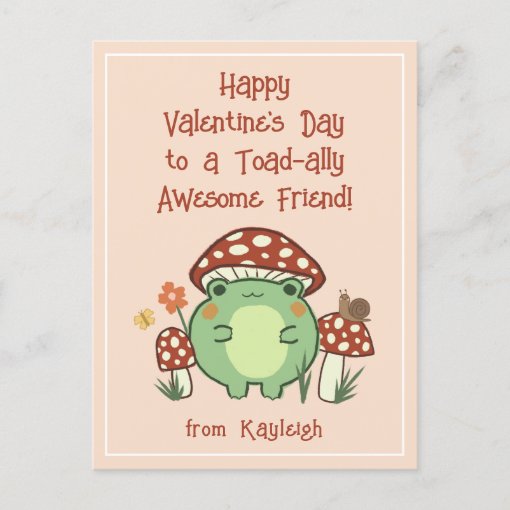 Cute Funny Toad-ally Awesome Classroom Valentine Holiday Postcard | Zazzle