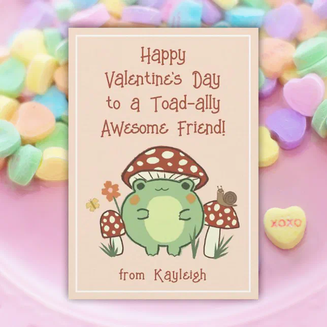 Cute Funny Toad-ally Awesome Classroom Valentine Note Card | Zazzle