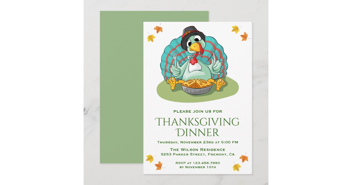 Cute Funny Turkey Thanksgiving Dinner Party Invite | Zazzle
