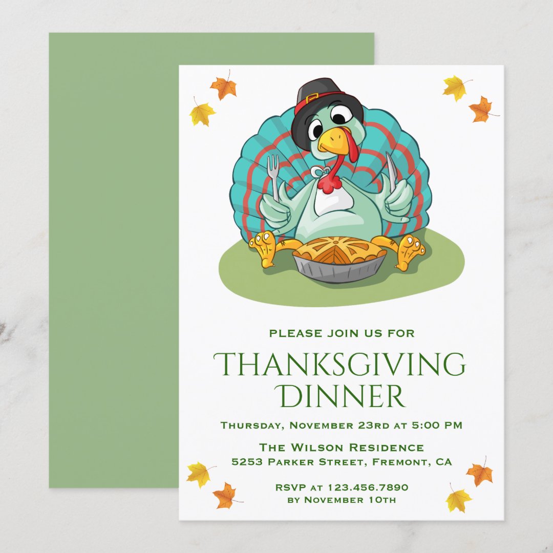 Cute Funny Turkey Thanksgiving Dinner Party Invite | Zazzle