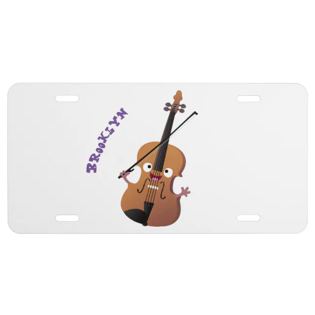 Cute funny violin musical cartoon character license plate | Zazzle