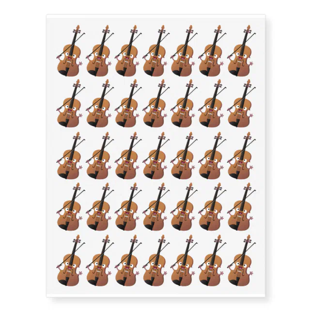 Cute funny violin musical cartoon character temporary tattoos | Zazzle
