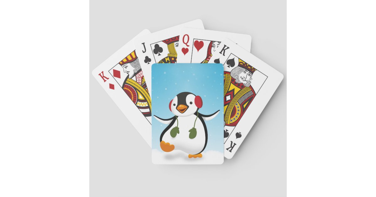 Cute Funny Winter Penguin Poker Cards | Zazzle