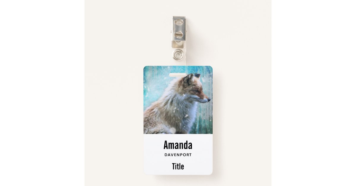 Cute Furry Fox on Blue Grunge Background Badge | Zazzle