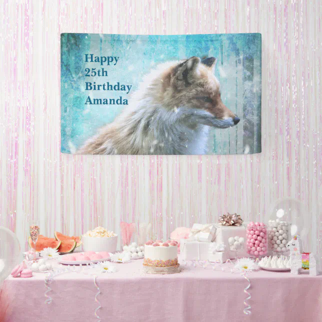 Cute Furry Fox on Blue Grunge Background Birthday Banner | Zazzle