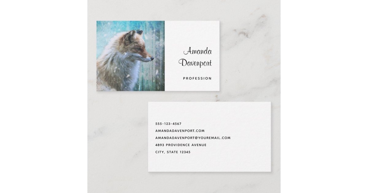 Cute Furry Fox on Blue Grunge Background Business Card | Zazzle