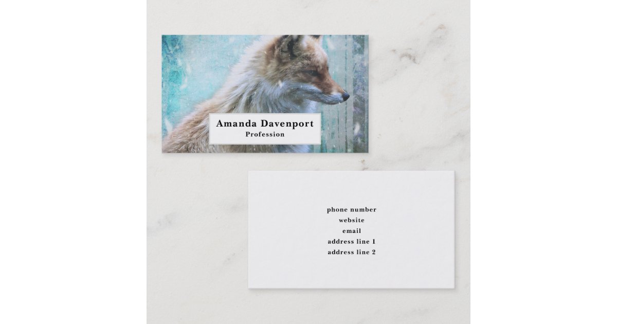 Cute Furry Fox on Blue Grunge Background Business Card | Zazzle