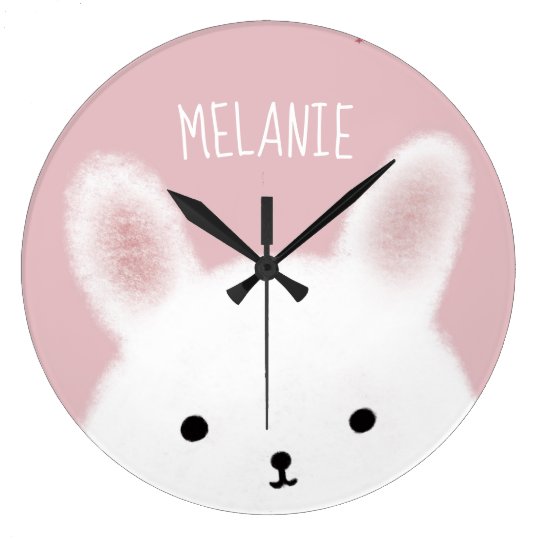 Cute Fuzzy Bunny Pink Personalised Large Clock | Zazzle.com
