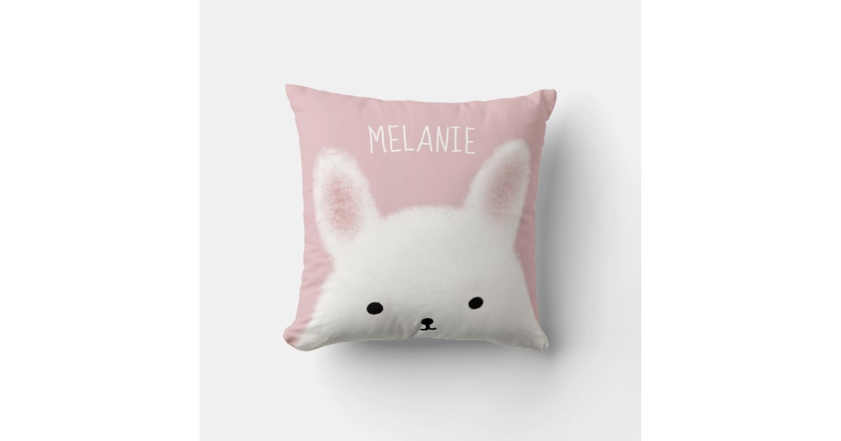 Cute Fuzzy Bunny Pink Personalised Throw Pillow | Zazzle