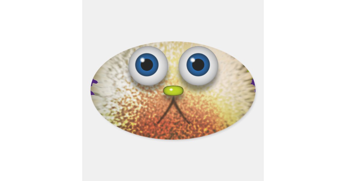 Cute Fuzzy Cartoon Character Art for All Oval Sticker | Zazzle