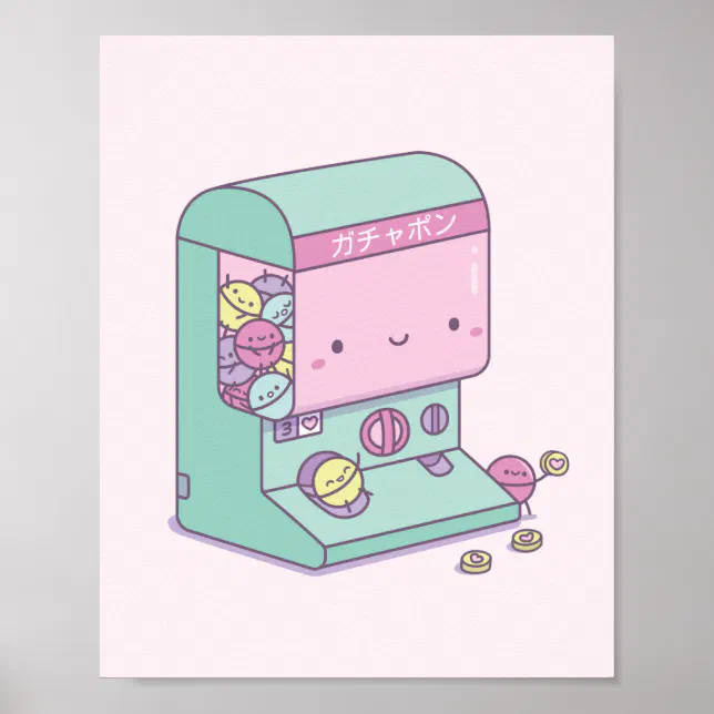 Cute Gachapon Capsule Toy Machine Japan Doodle Poster | Zazzle