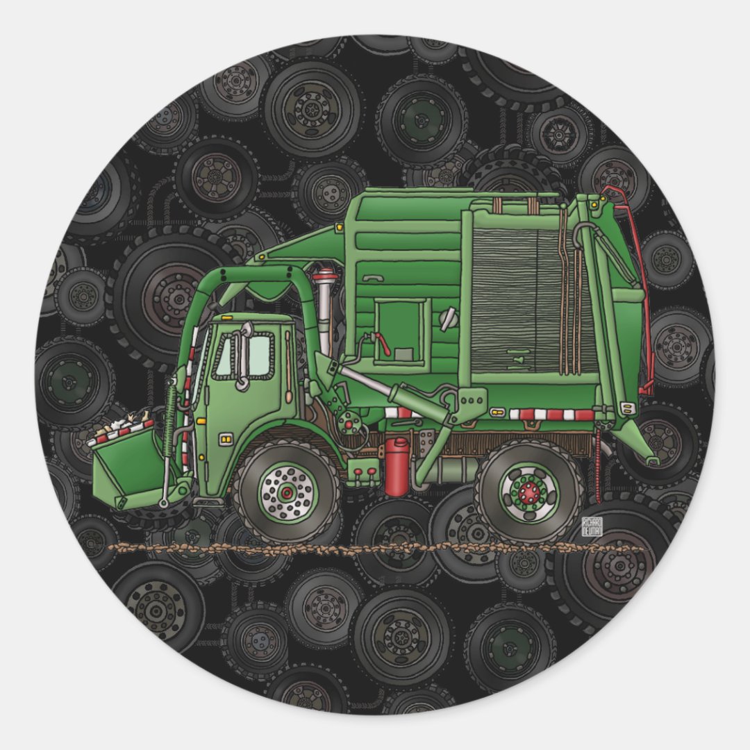 Cute Garbage Truck Trash Truck Classic Round Sticker | Zazzle