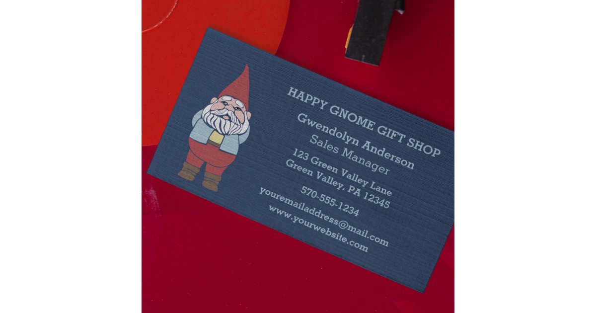 Cute Garden Gnome Navy Blue Custom Business Card | Zazzle